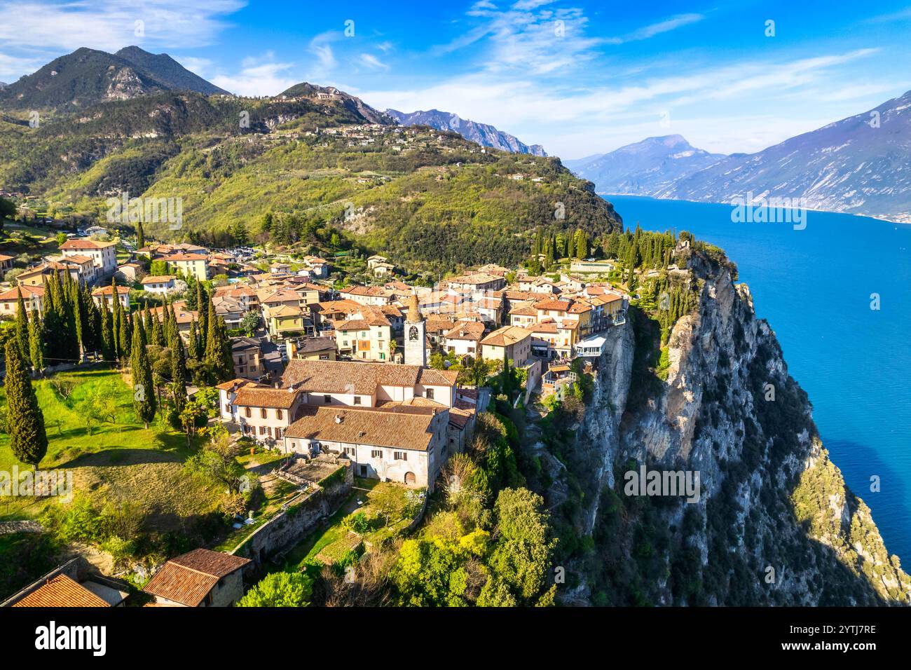 Aerial view of Tremosine village, Garda lake, italian summer, Tremosine ...