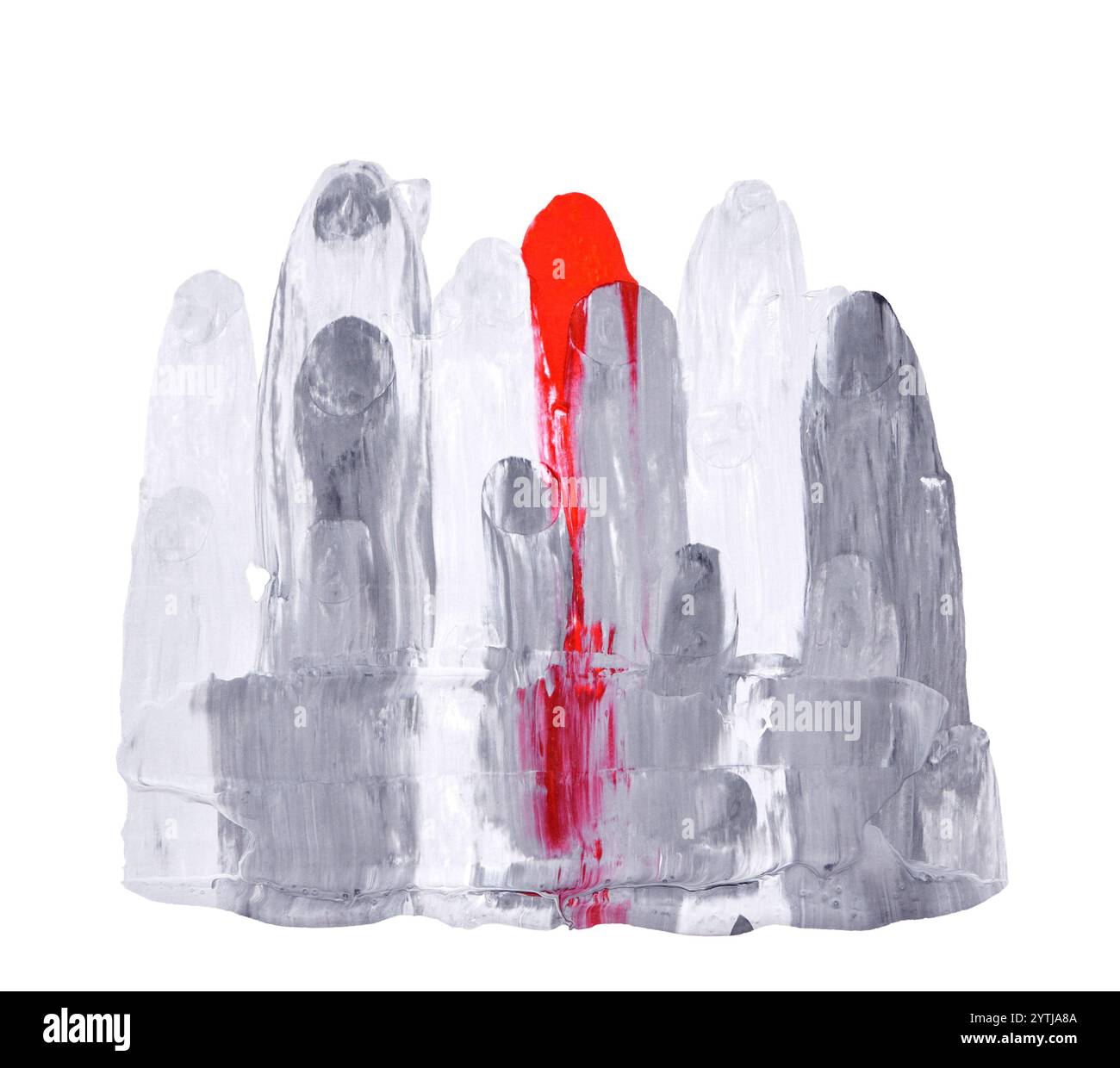 Abstract brushstroke art with bold red highlight against monochrome ...