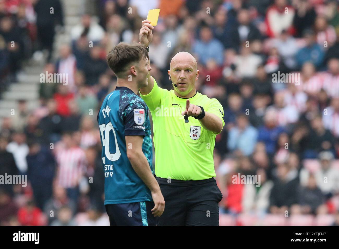 Ben Doak of Middlesbrough receives a yellow card from Referee, Simon Hooper - Sunderland v ...