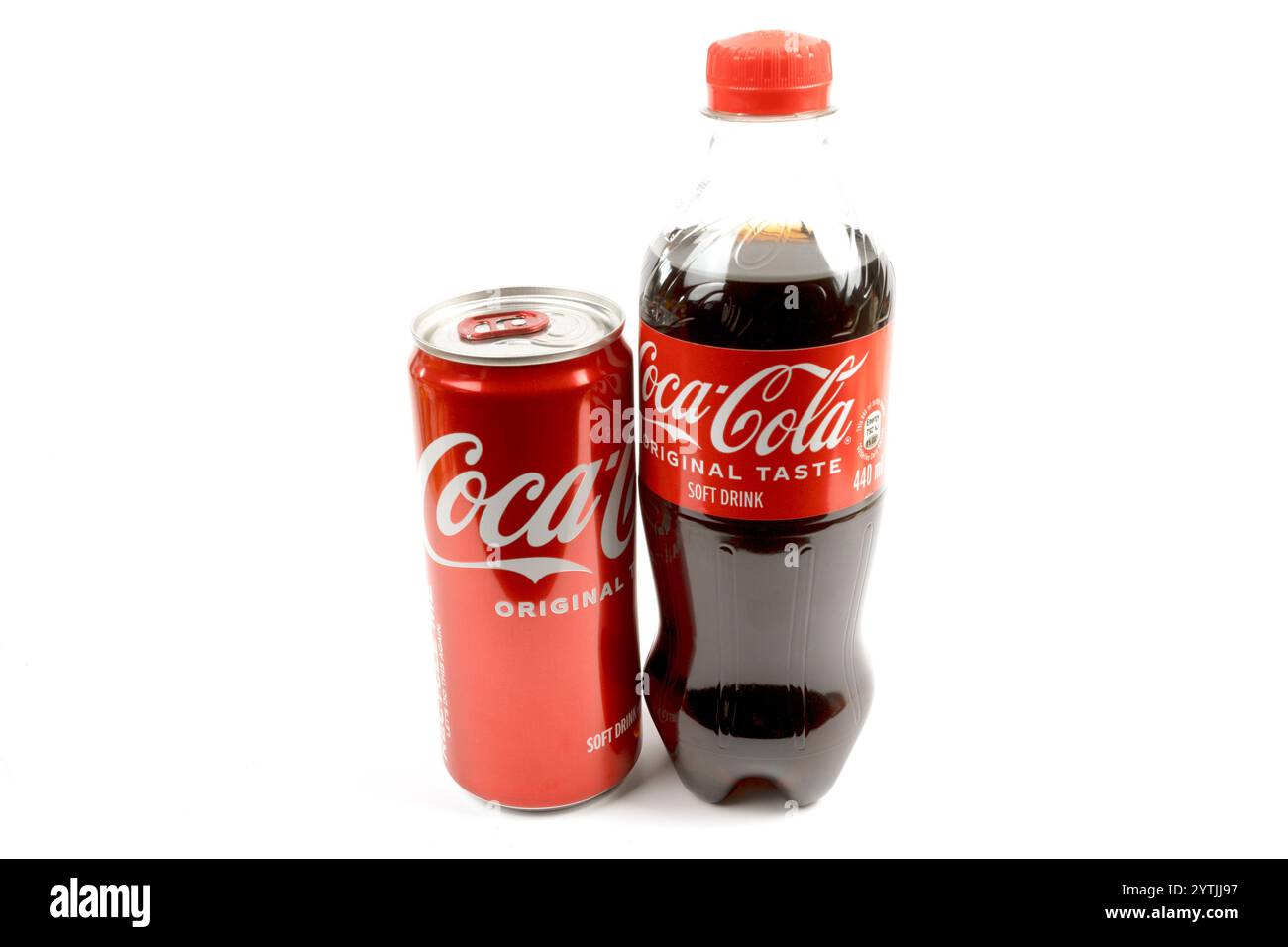 American Coca-Cola plastic bottle and can Stock Photo - Alamy