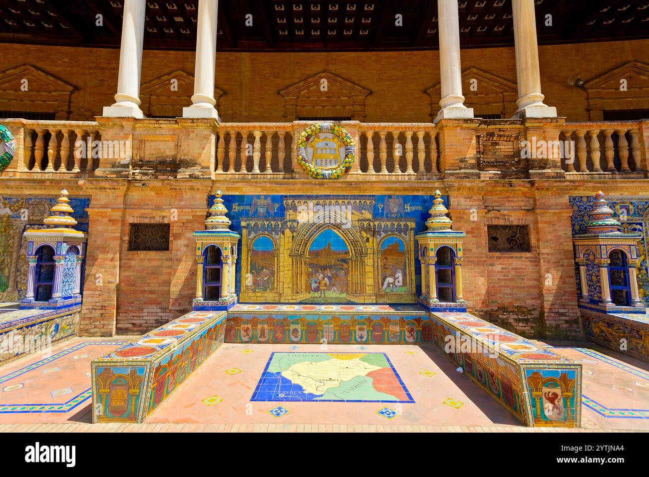 Details of Plaza de Espana in Seville at summer, Andalusia, Spain Stock ...