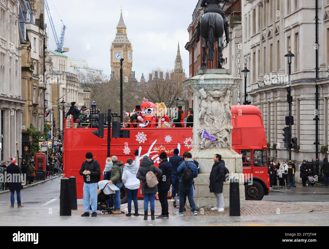 Characters on Hamleys Christmas Bus toured round Trafalgar Square, a ...