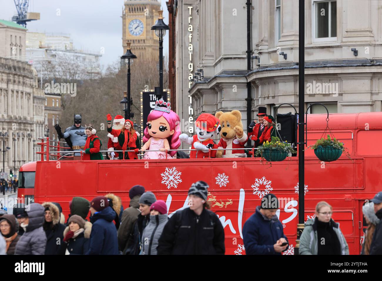 Characters on Hamleys Christmas Bus toured round Trafalgar Square, a ...