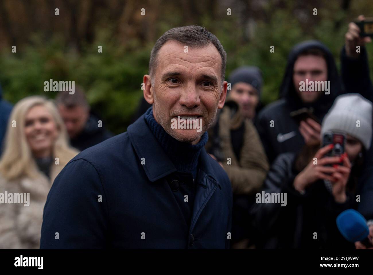 Ukrainian soccer legend Andriy Shevchenko smiles as he arrives for the 20th anniversary of ...