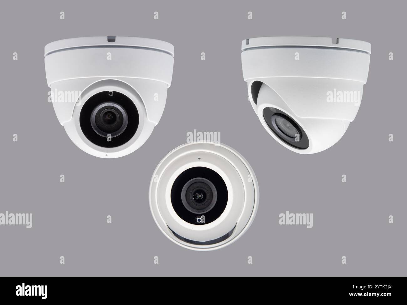 dome CCTV security camera isolated on gray background in different ...