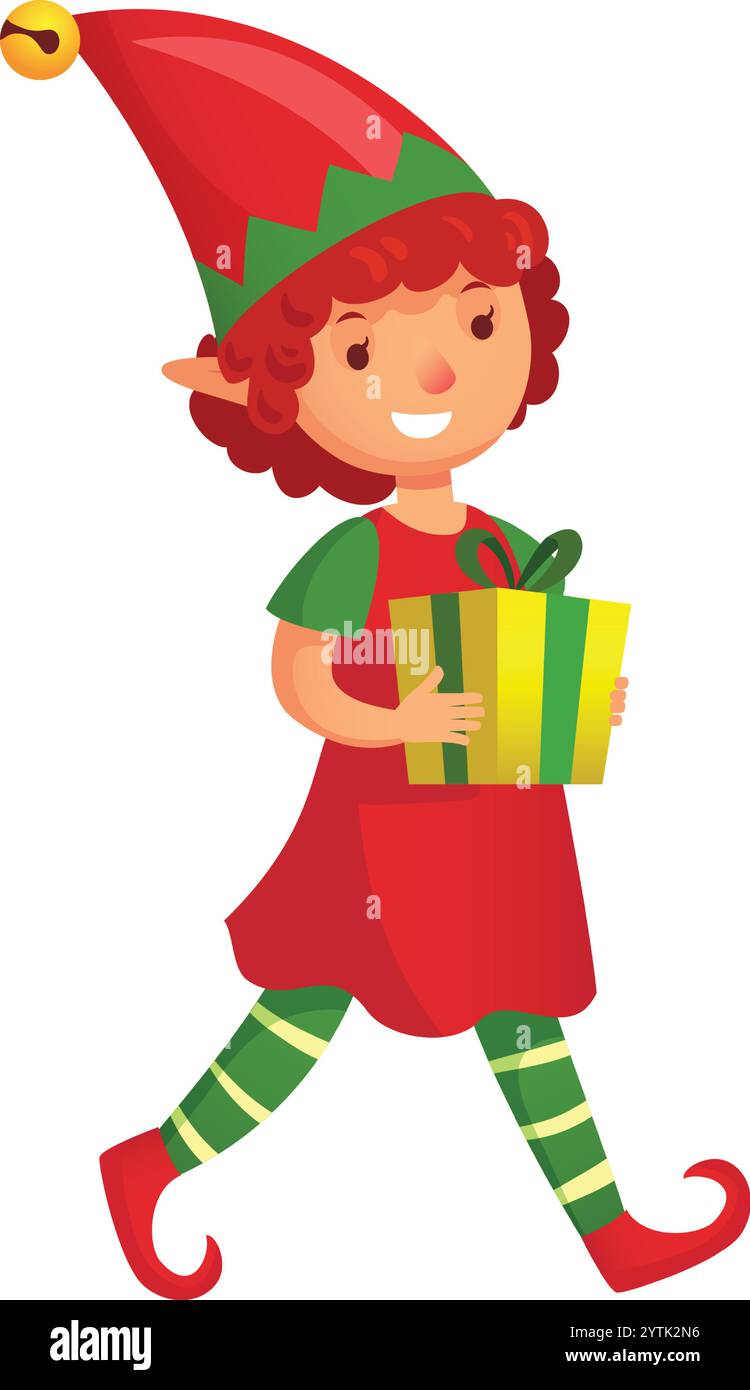 Christmas elf with red hair and pointy ears, wearing red and green ...