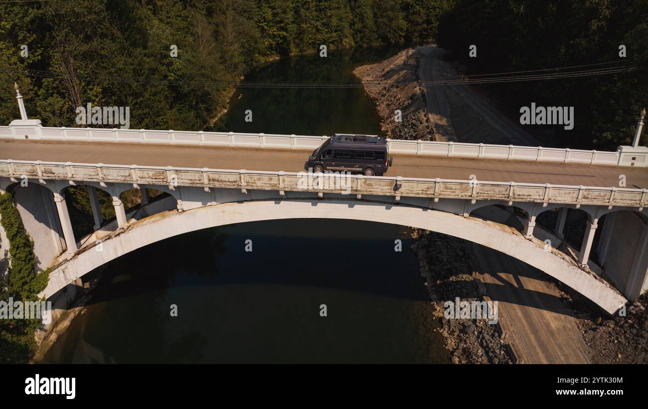 JULY 2024, CONCRETE WASHINGTON - Joe Sohm RV rides over Arch bridge in ...