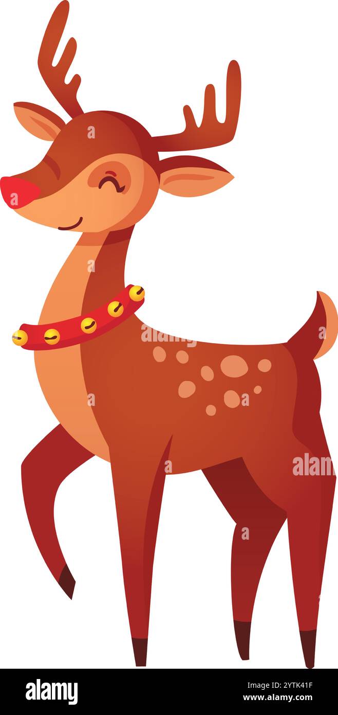 Christmas reindeer wearing jingle bells collar smiling and walking ...