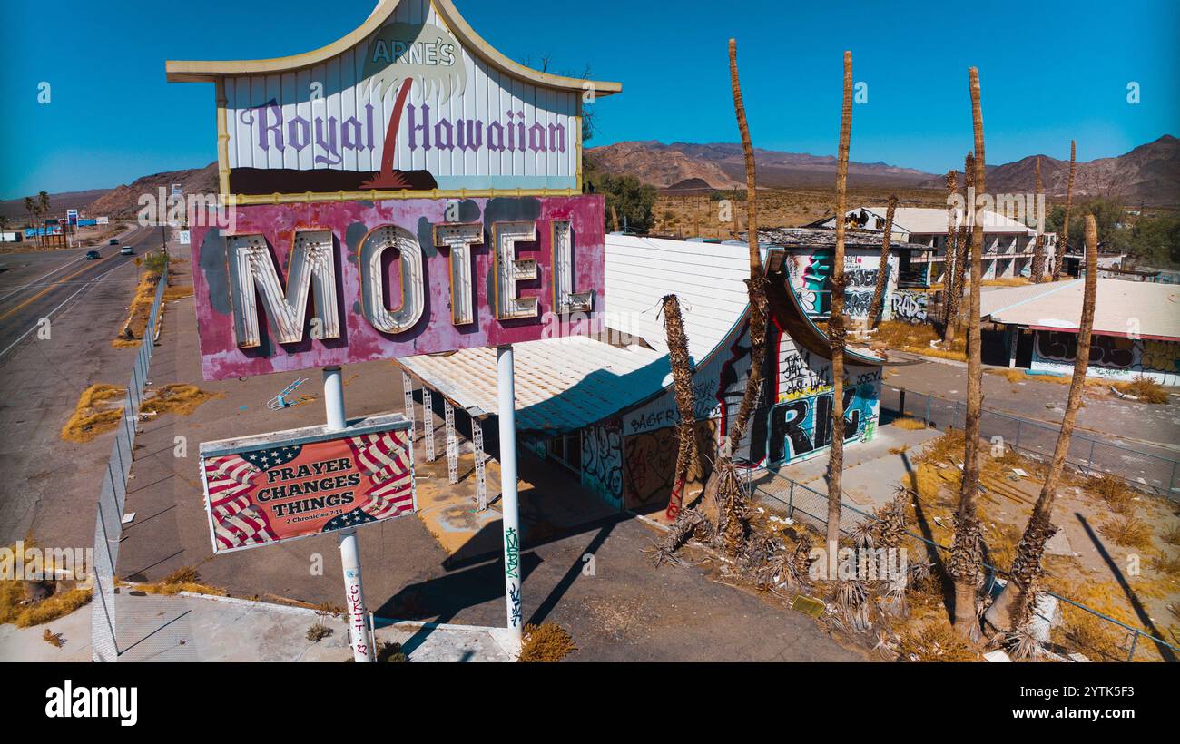 JULY 2024, BAKER, CALIFORNIA - deserted Royal Palms Motel in Baker ...