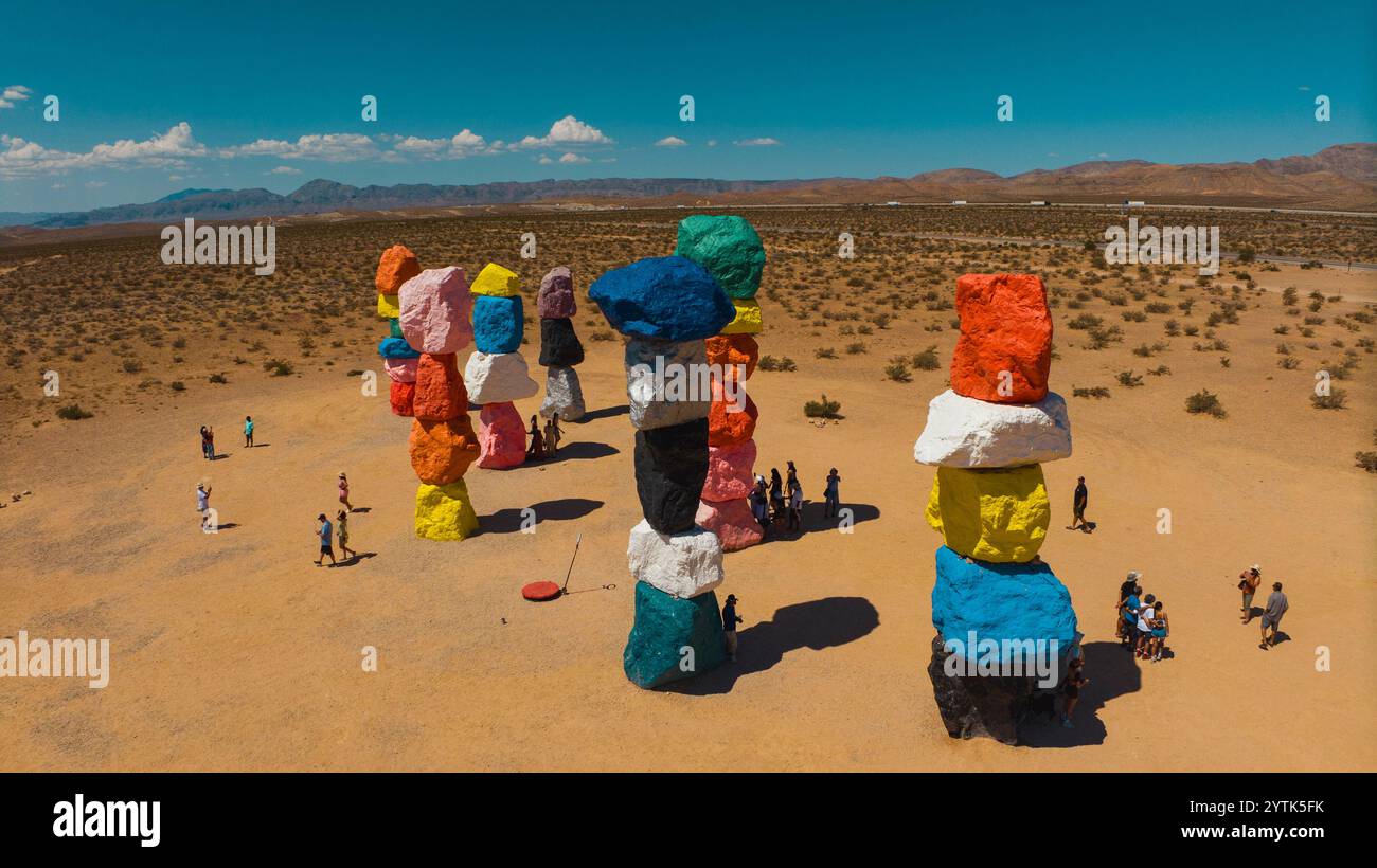 JULY 2024, LAS VEGAS, NEVADA - 7 Magic Mountains - public art, rainbow ...