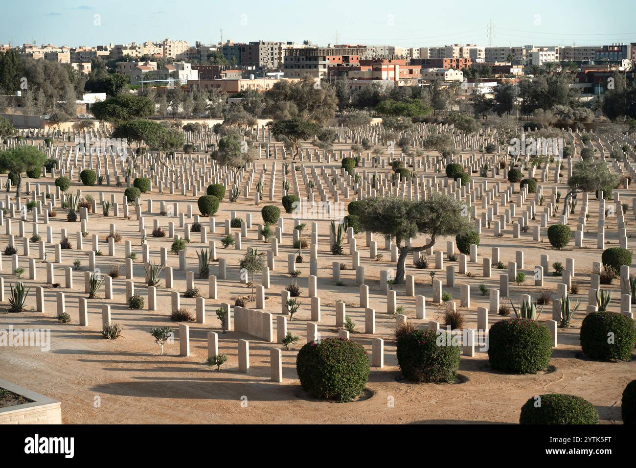 A solemn view of the El Alamein War Cemetery, with neatly aligned ...