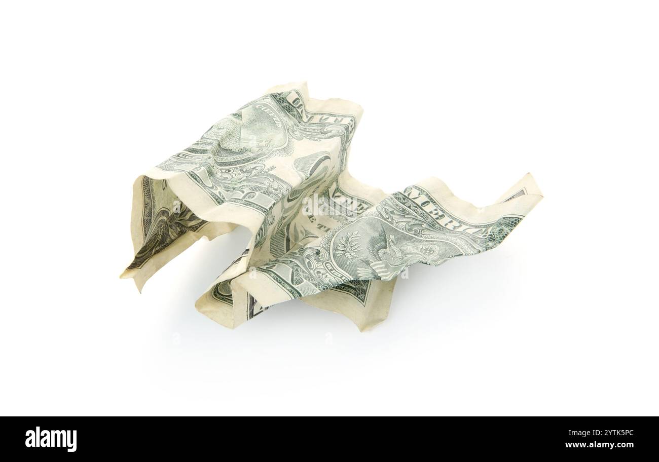 One crumpled dollar banknote isolated on white Stock Photo - Alamy
