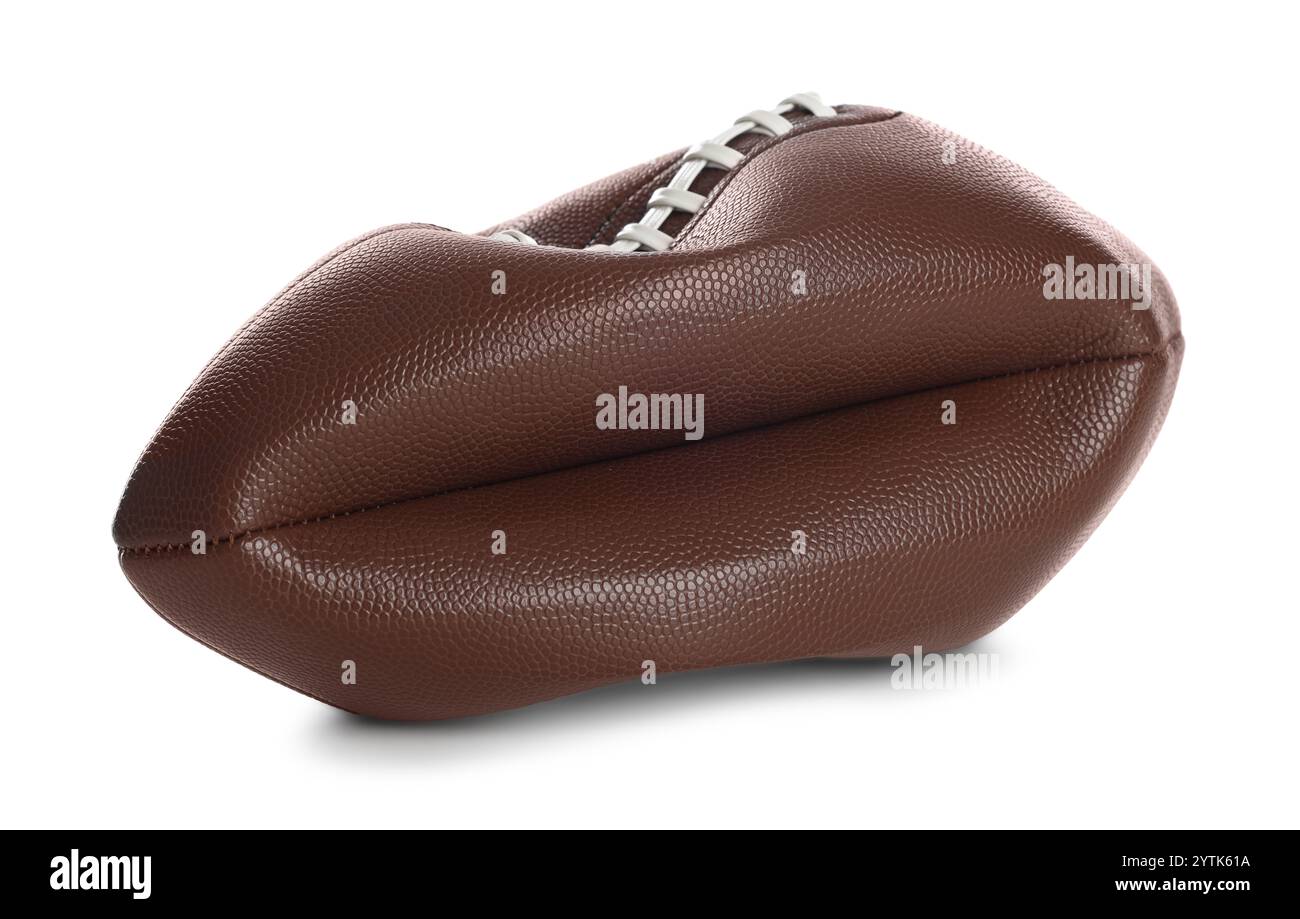 One deflated American football ball isolated on white Stock Photo - Alamy
