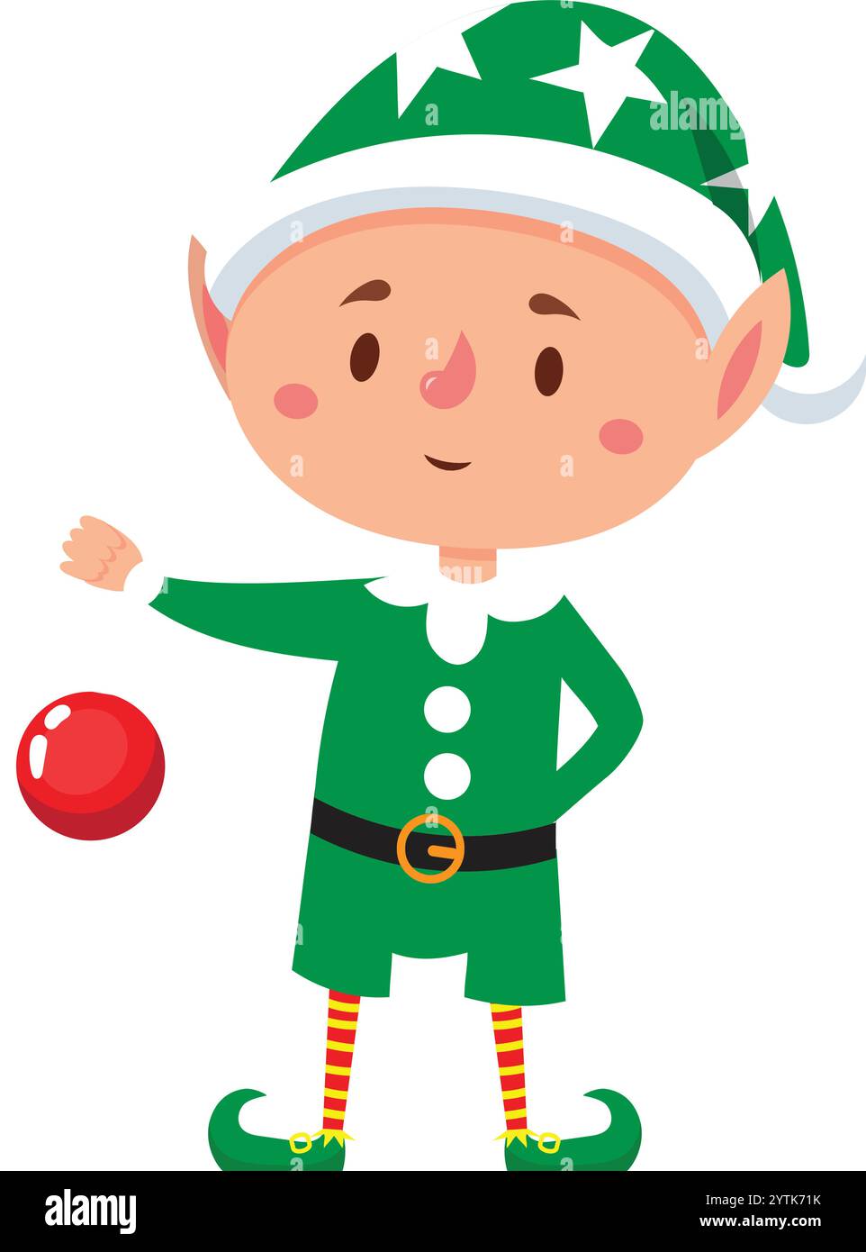 Christmas elf wearing a green and white costume with a white star on ...