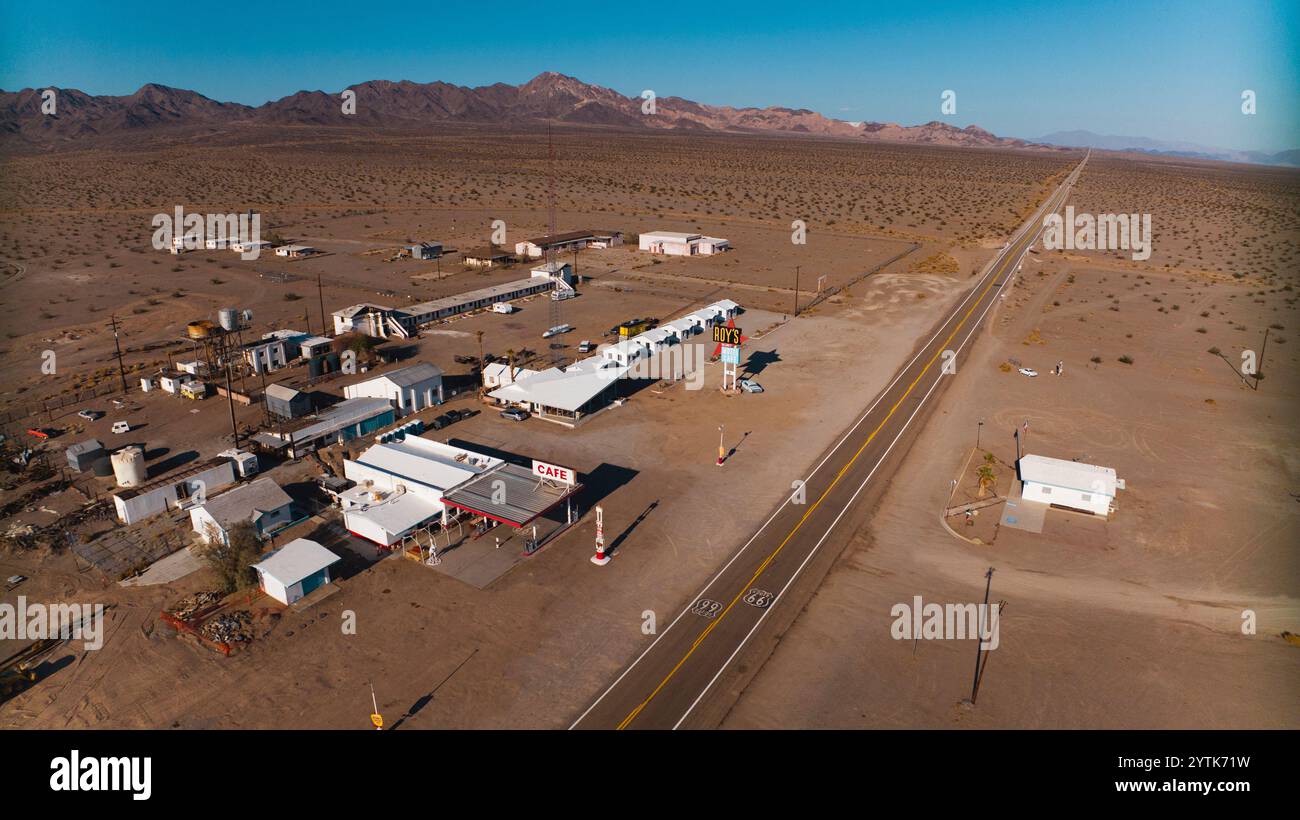 SEPTEMBER, 2024, BAGDAD, CALIFORNIA - old historic Route 66 and "Roy's ...