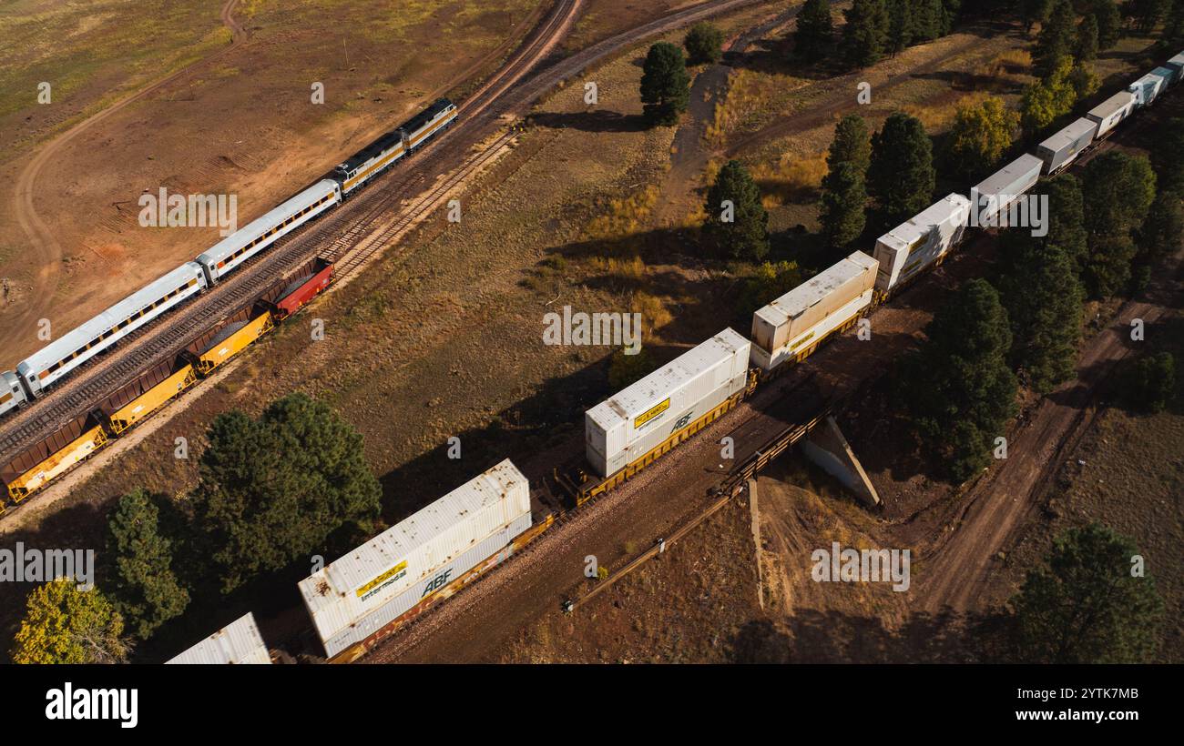 SEPTEMBER 2024, WILLIAMS AZ - drone views of Grand Canyon train and ...