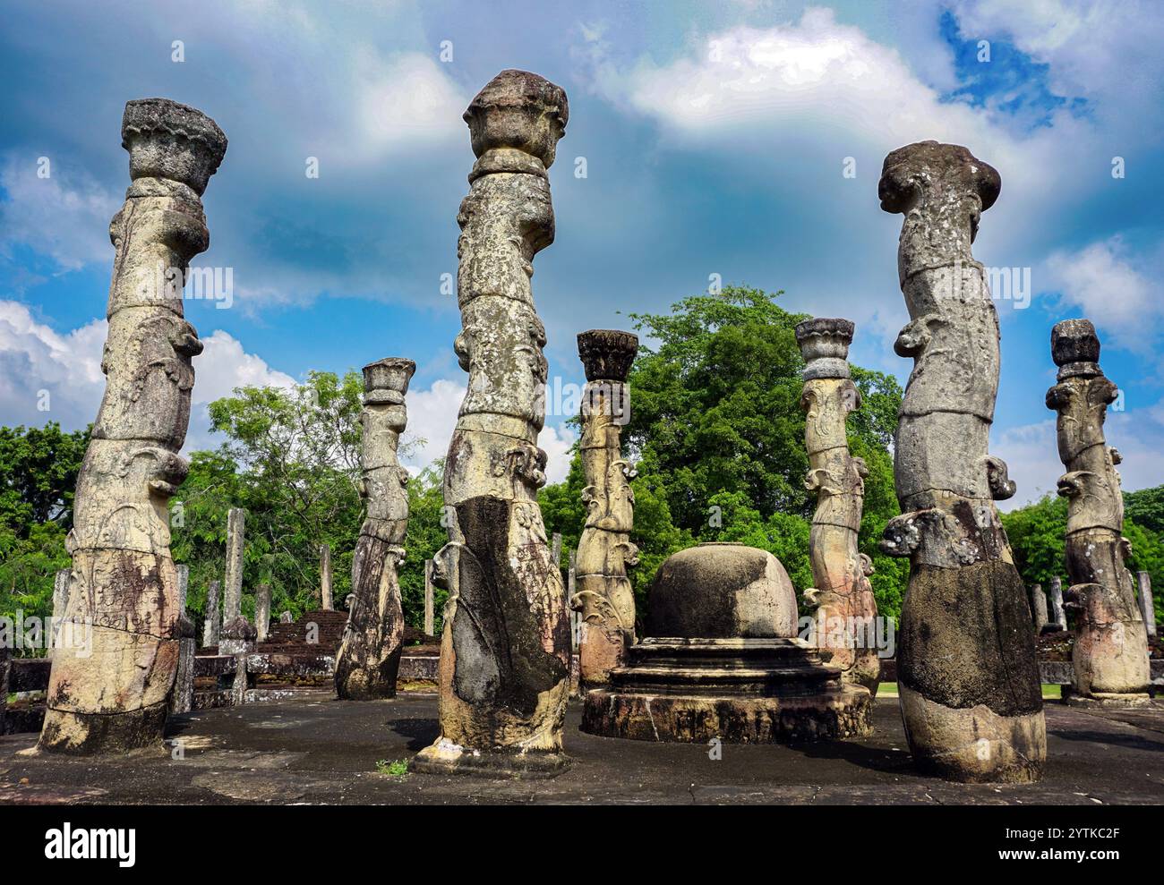 Ruins of an ancient temple adorned with intricately carved stone ...