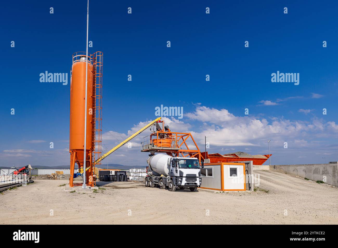 Concrete mixing plant with truck mounted concrete mixer and other heavy ...