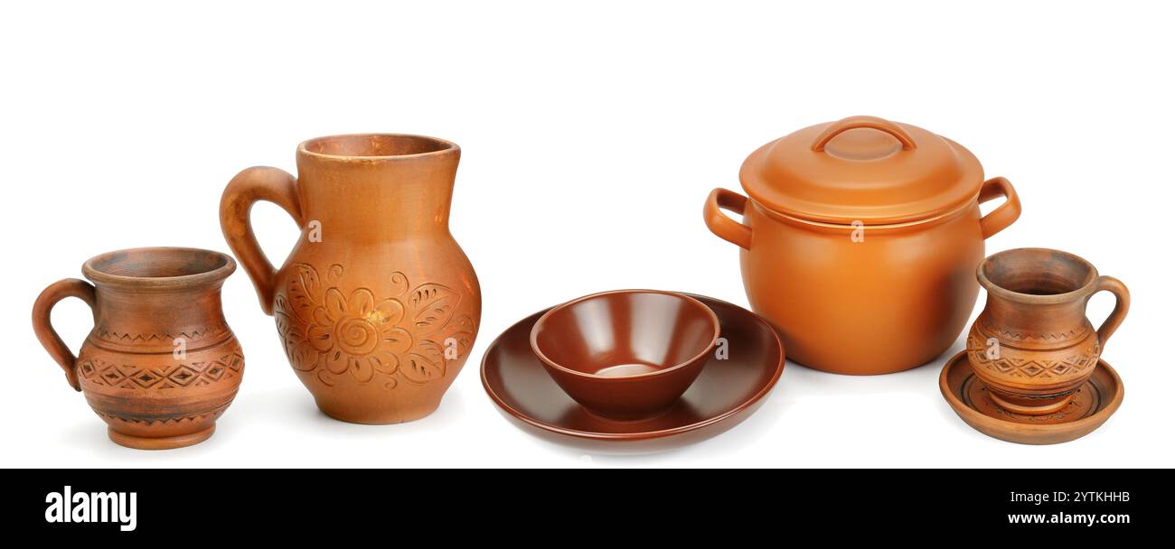 Set of old ceramic kitchen tools - retro equipment of cooking isolated ...