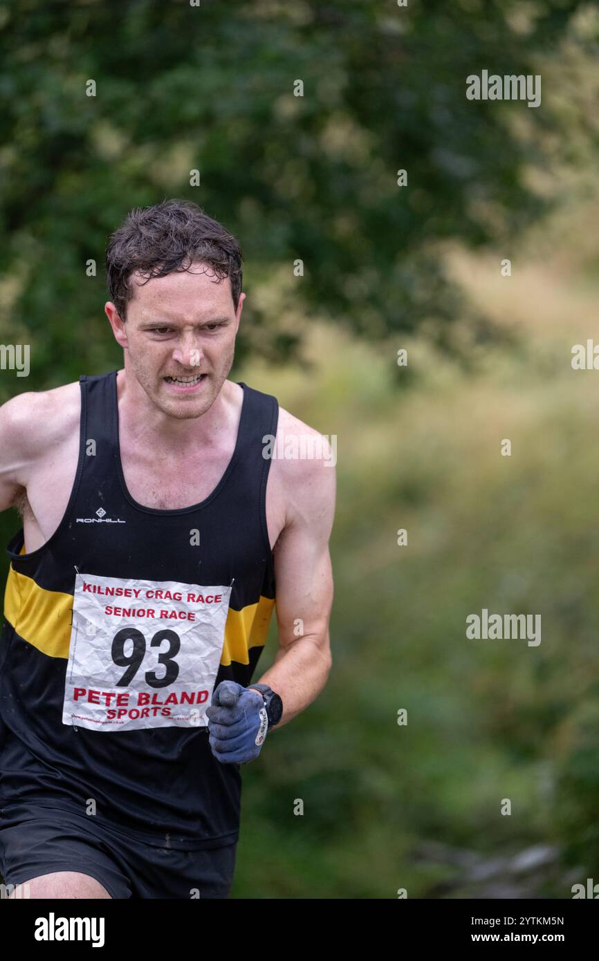 Runners on the Kilnsey Crag fell race held at the Kilnsey Show in the ...