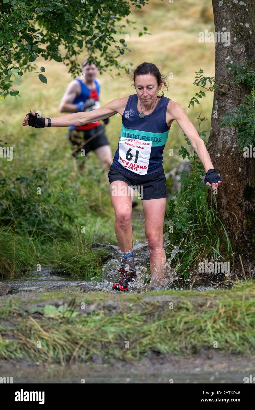 Runners on the Kilnsey Crag fell race held at the Kilnsey Show in the ...