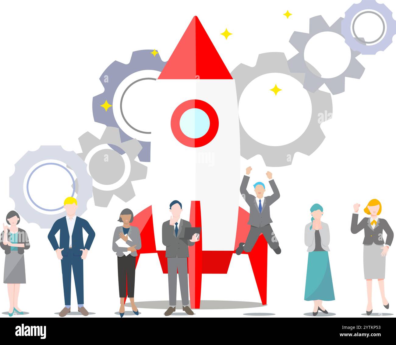 Business Team - Gear and Rocket Startup Global Illustration Vector ...