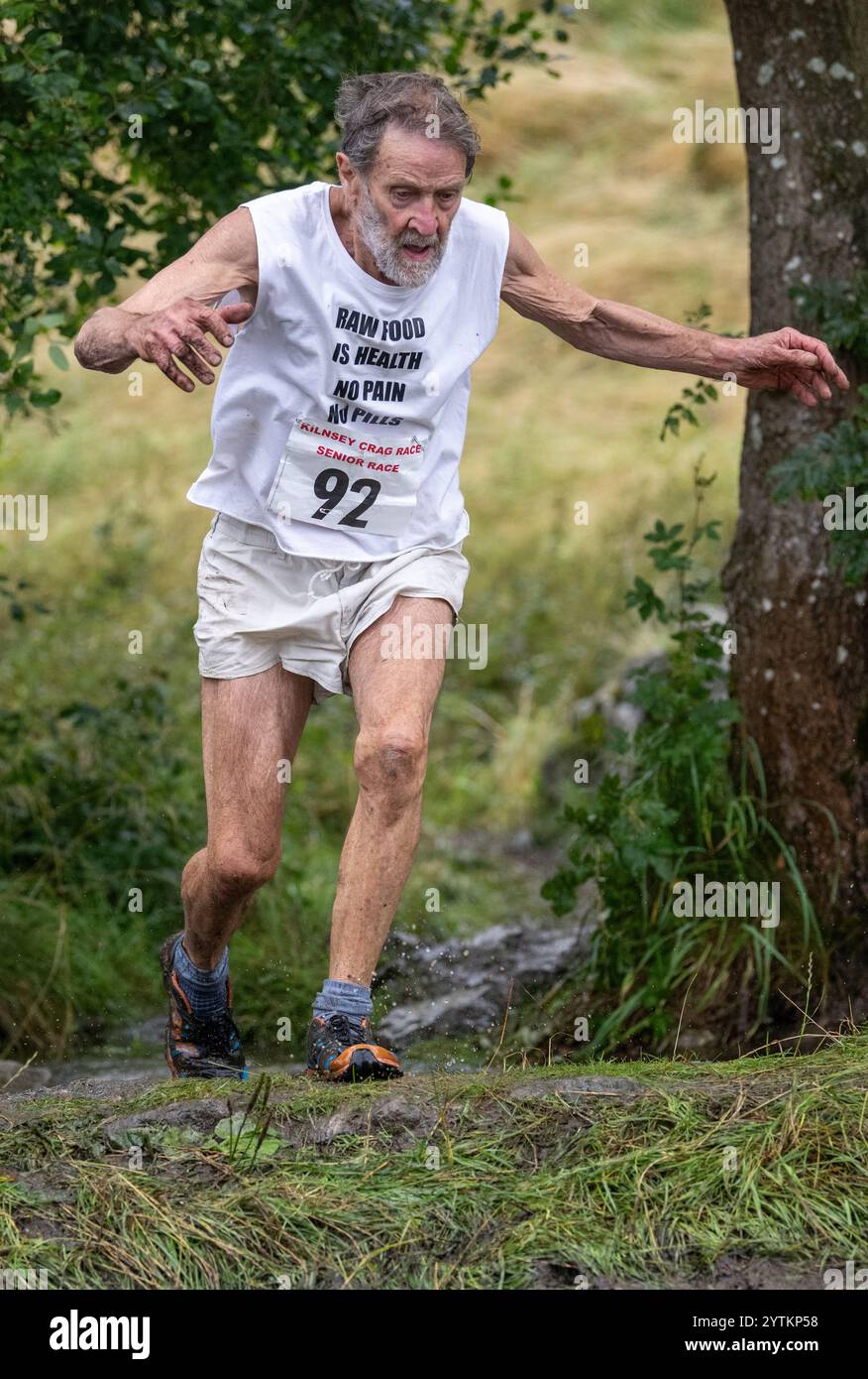 Runners on the Kilnsey Crag fell race held at the Kilnsey Show in the ...