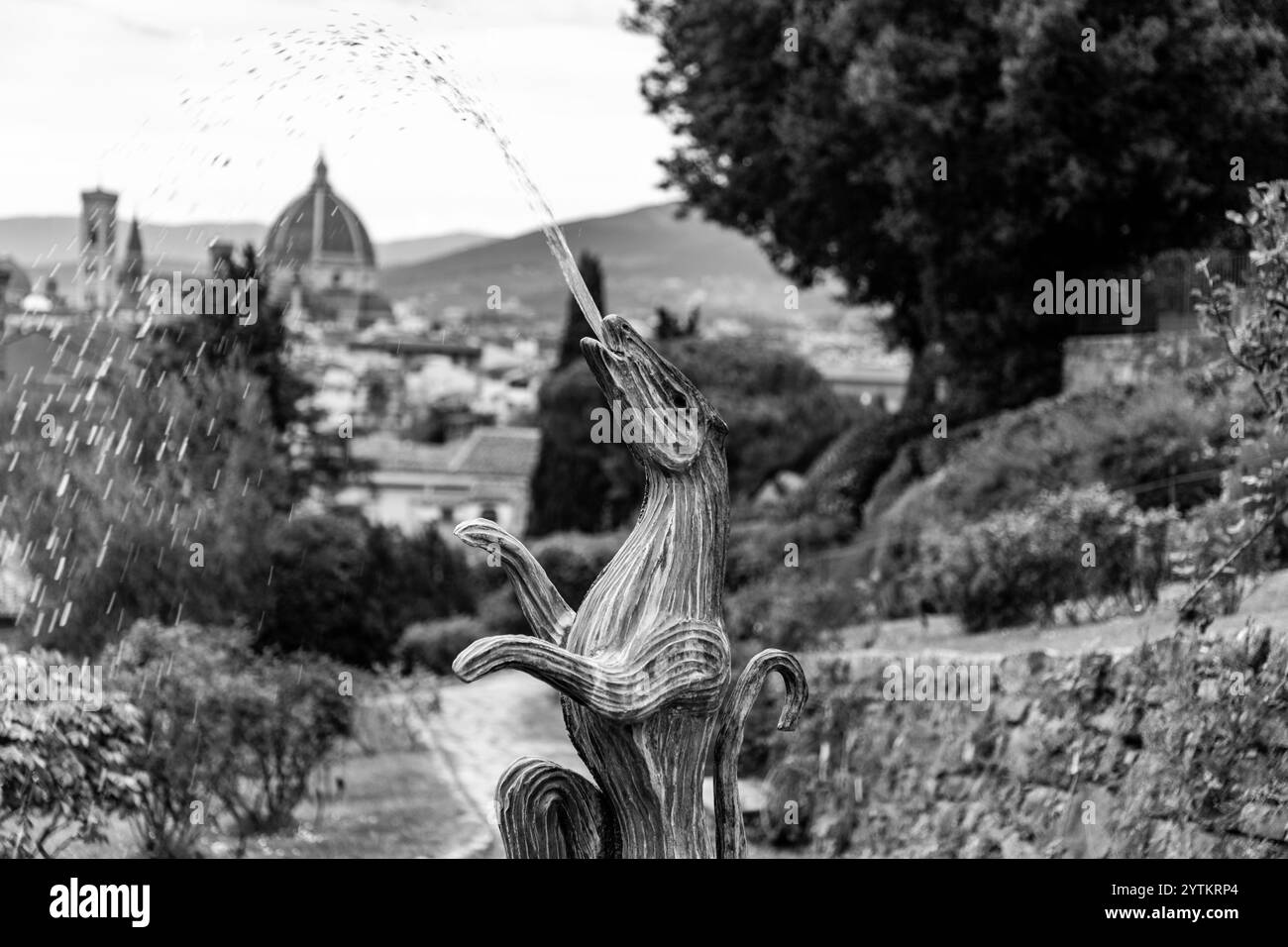 Old fountain at the Giardino delle Rosse, the Rose Garden park in ...
