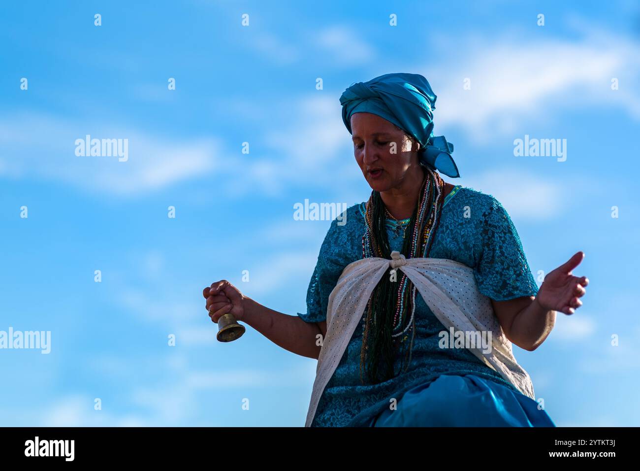 A worshiper of Umbanda, the Afro-Uruguayan religious cult, performs a ...