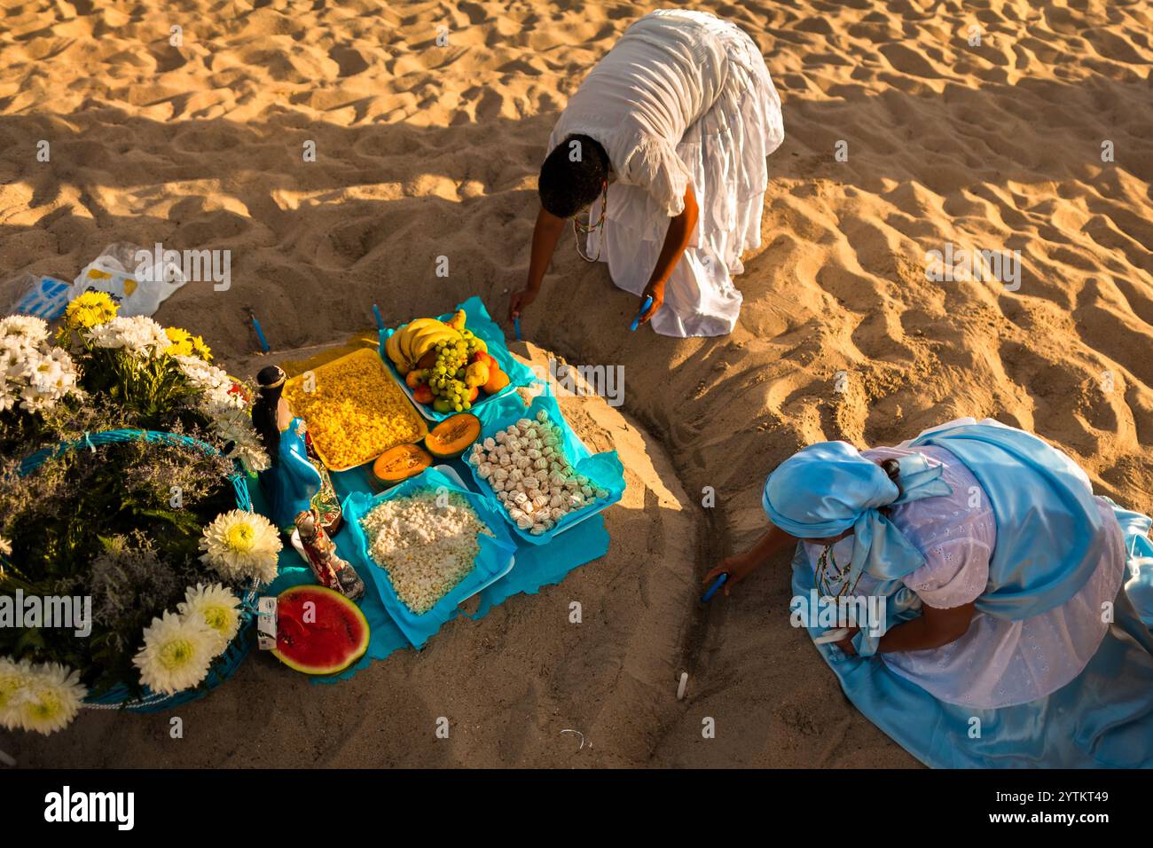 Worshipers of Umbanda, the Afro-Uruguayan religious tradition, set up a ...