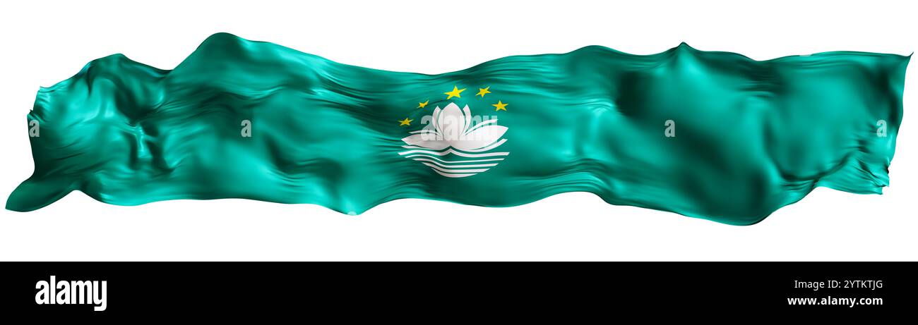 Stylized flag of Macau waving in the wind, isolated on white background ...