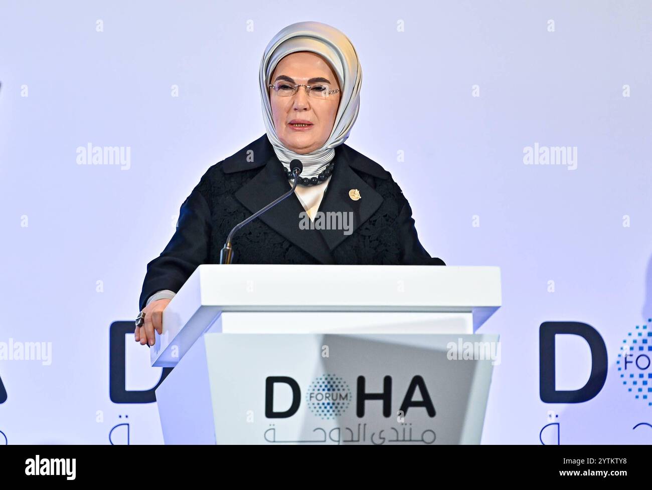 DOHA FORUM 2024 Turkish First Lady Emine Erdogan, delivers a speech ...