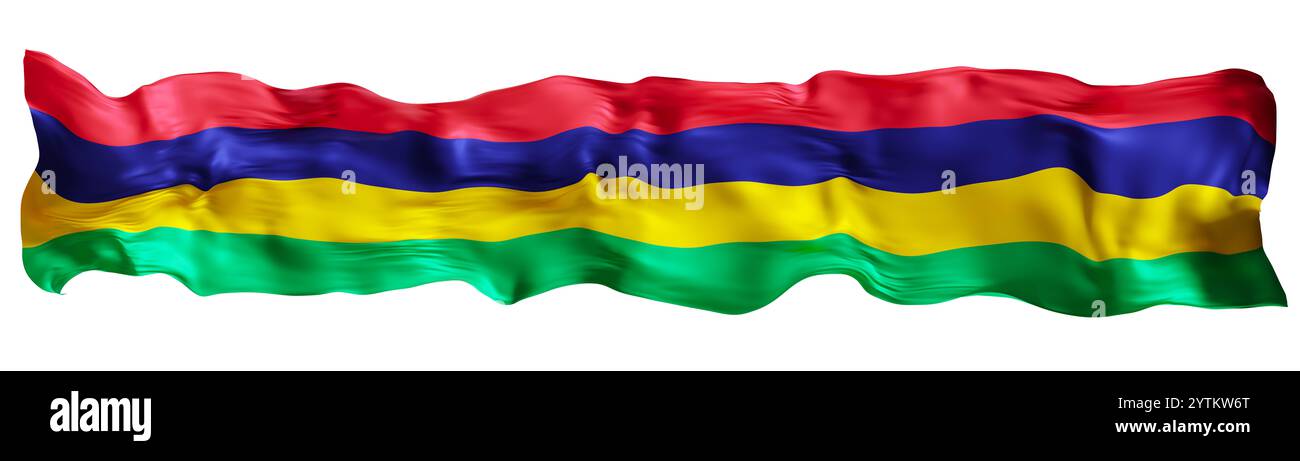 Stylized flag of Mauritius waving in the wind, isolated on white ...