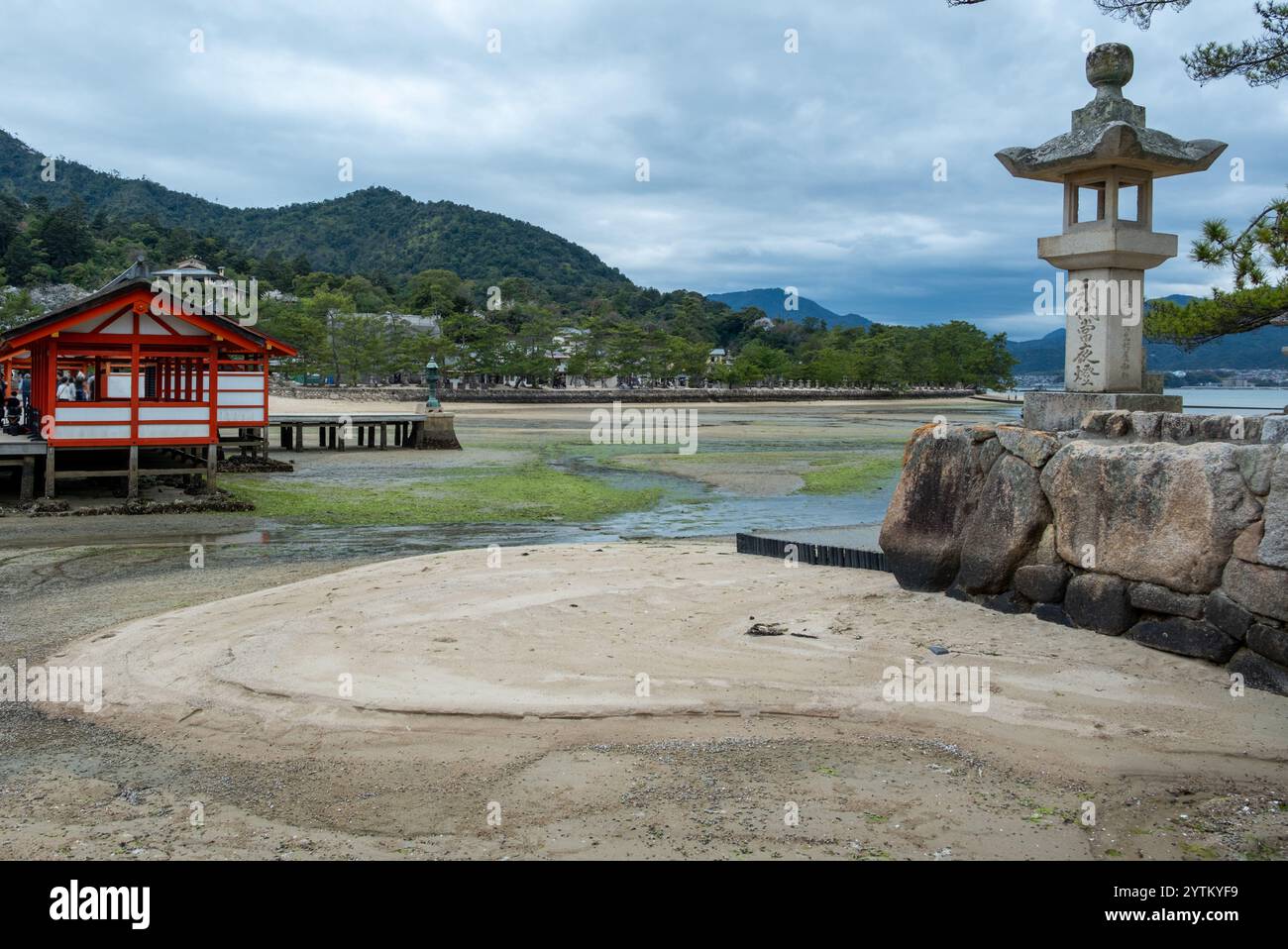 Japan, Miyajima island. Stone lantern closeup view, Shinto temple ...