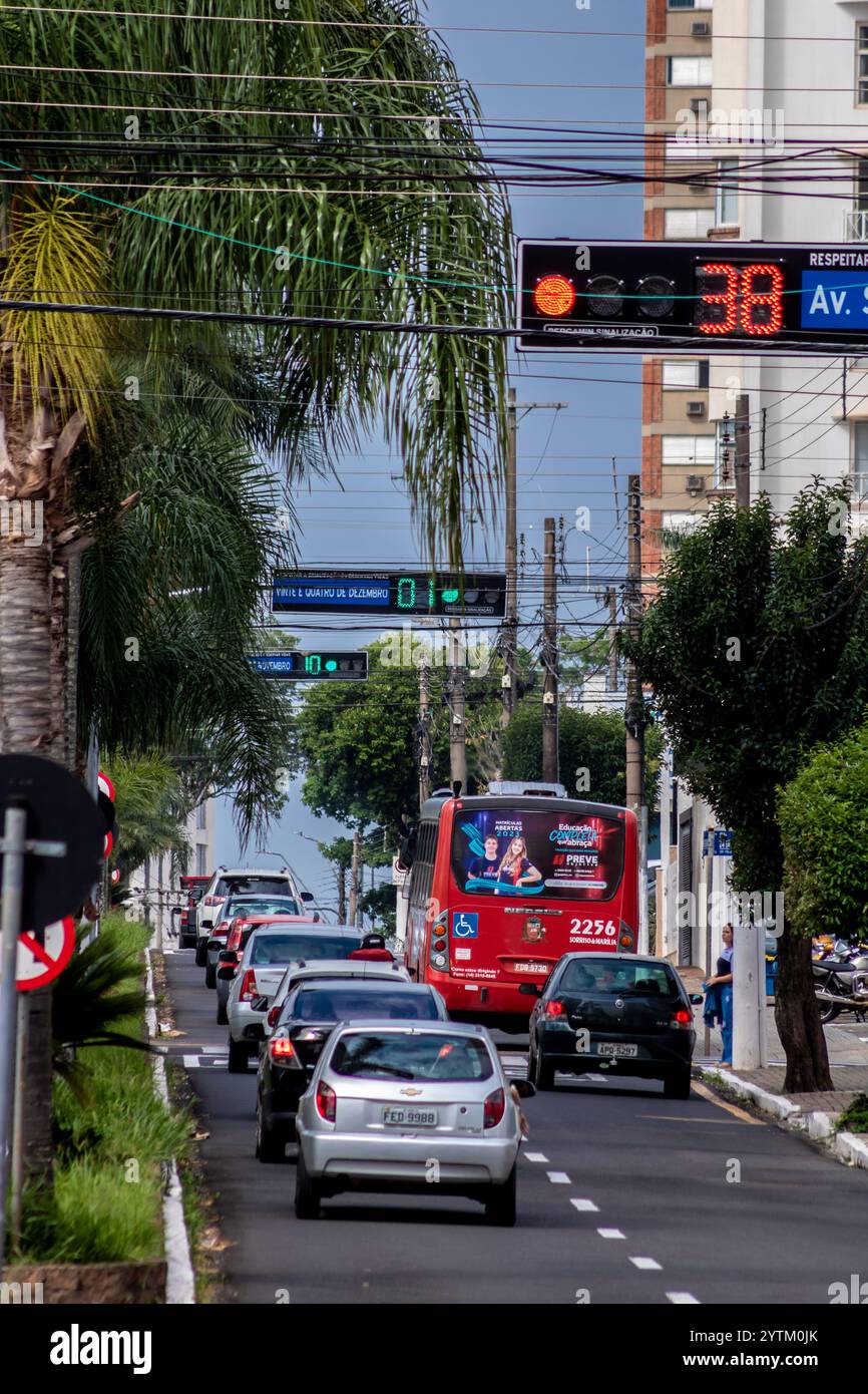 Marilia, Sao Paulo, Brazil, October 11, 2022. Traffic light with ...