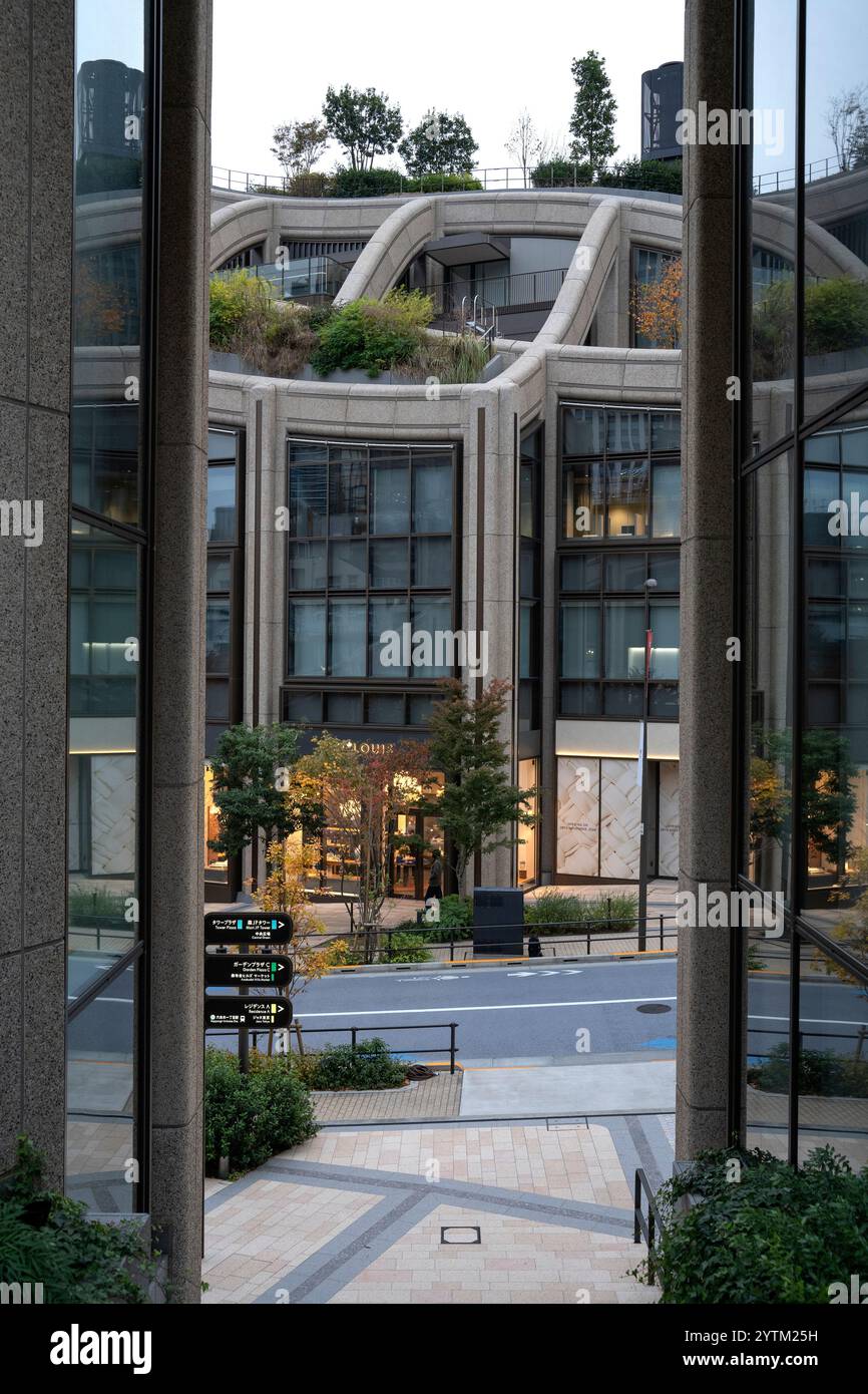 Azabudai Hills outdoor view in day time. Azabudai Hills exteior view from the distance in Tokyo ...