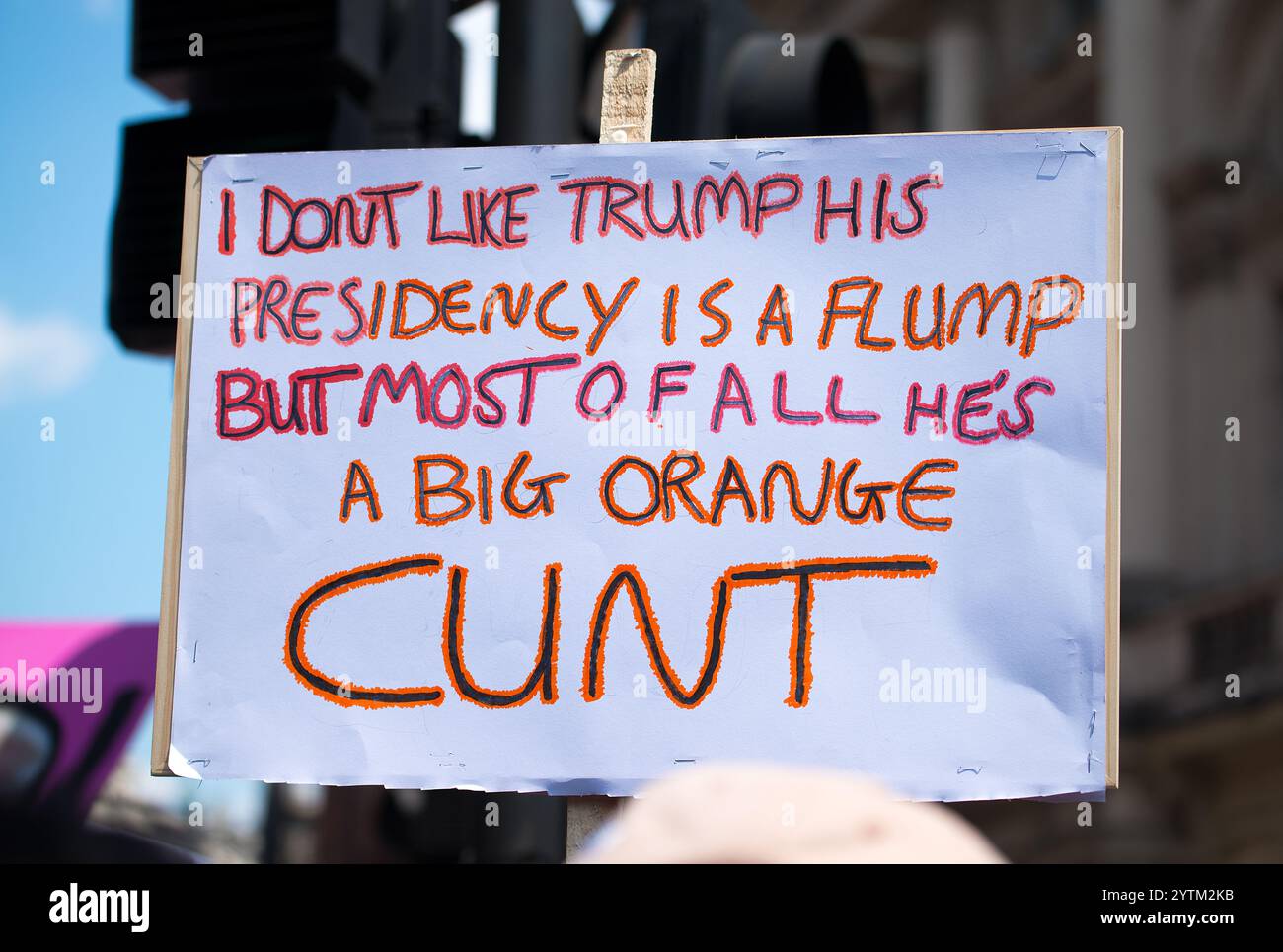 London, UK. 13th July 2018. Anti Donald Trump protest sign at the # ...