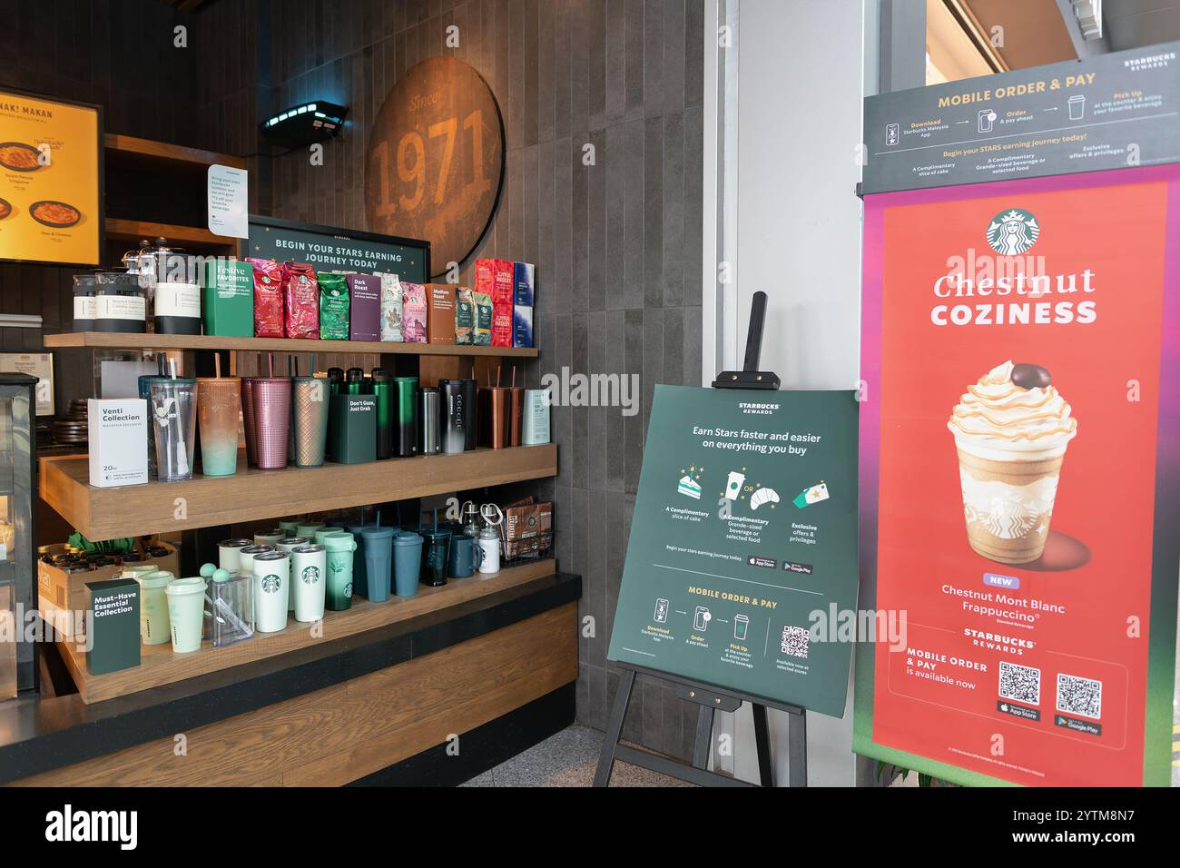 SENAI, MALAYSIA - NOVEMBER 22, 2023: retail display in Starbucks Coffee ...