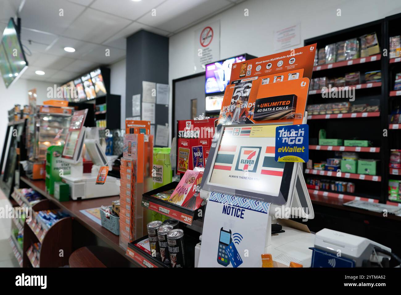KUALA LUMPUR, MALAYSIA - NOVEMBER 08, 2023: checkout counter in 7 ...