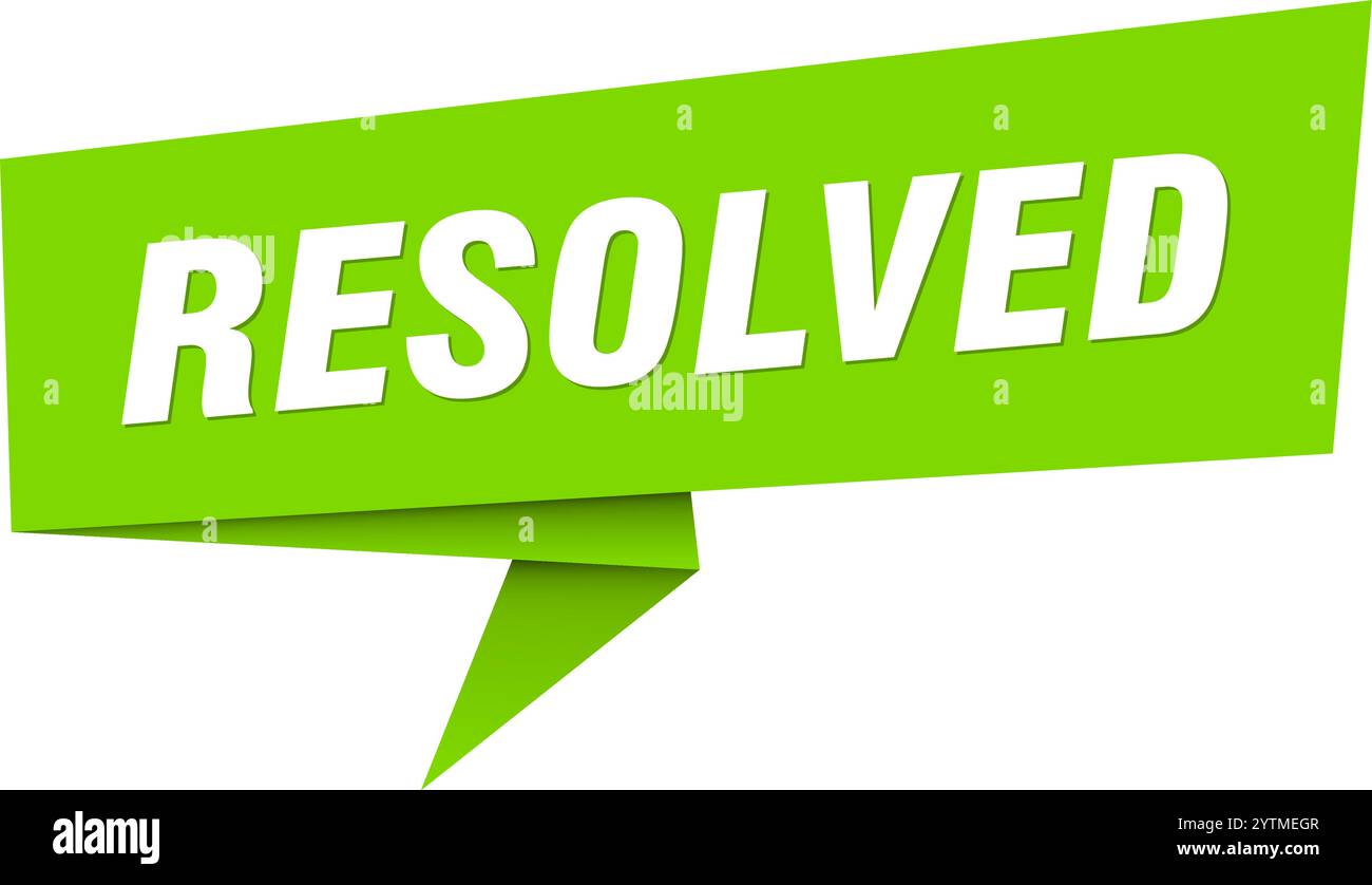 resolved banner. resolved speech bubble, label, sticker, ribbon, sign ...
