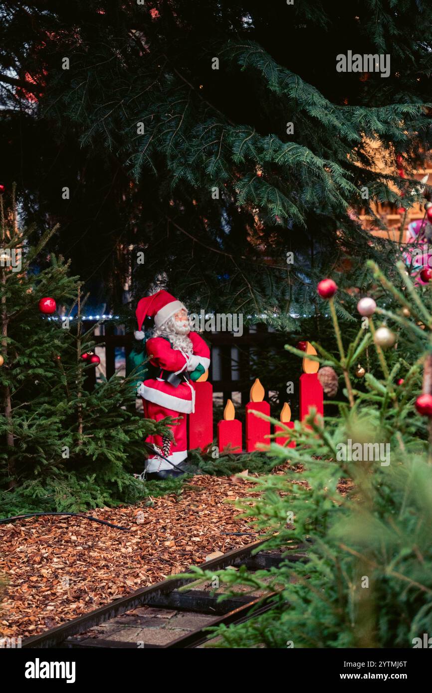 Green Christmas Train with Festive Decorations and Holiday Backdrop ...