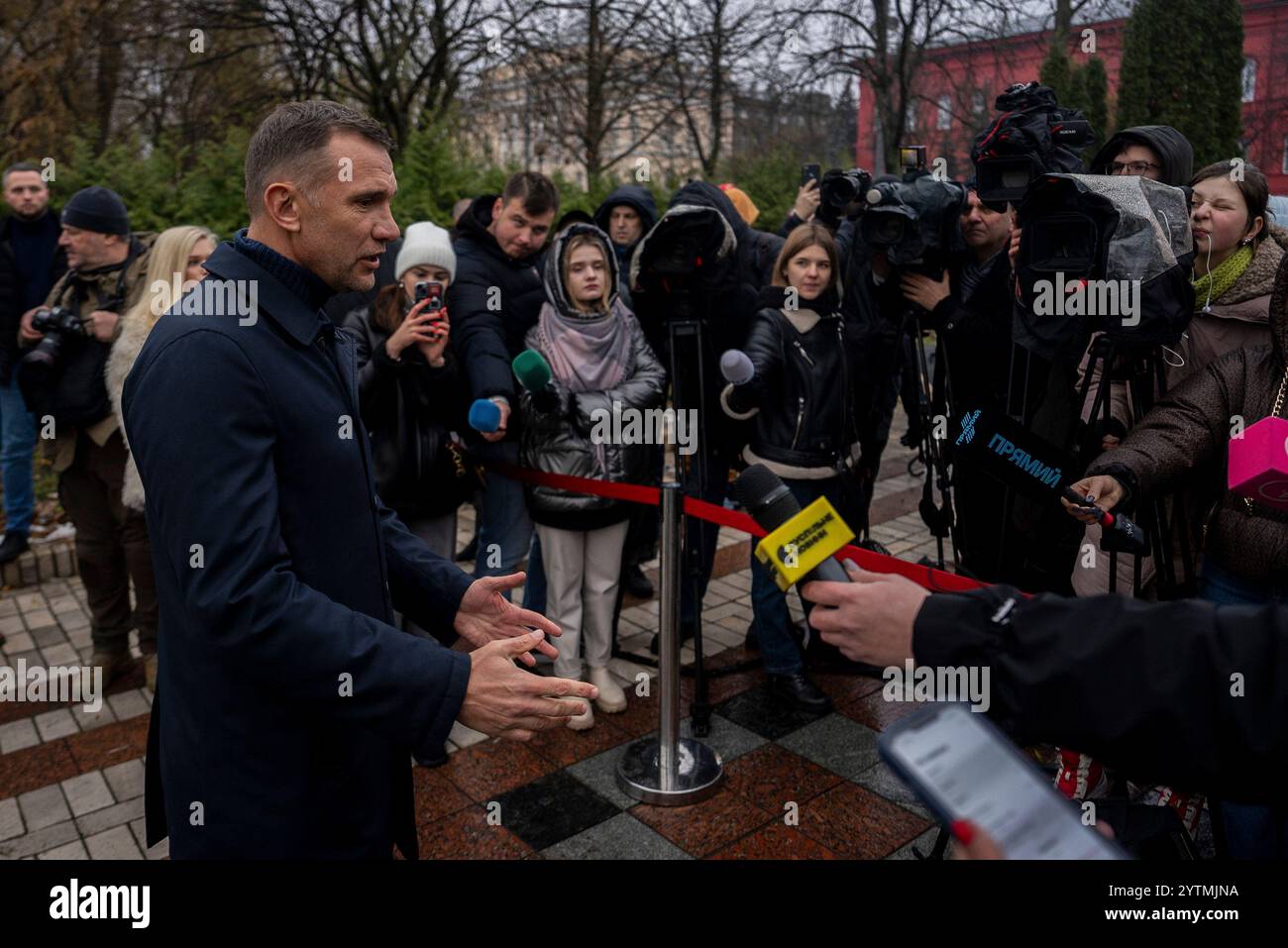 Ukrainian soccer legend Andriy Shevchenko speaks to the media during ...