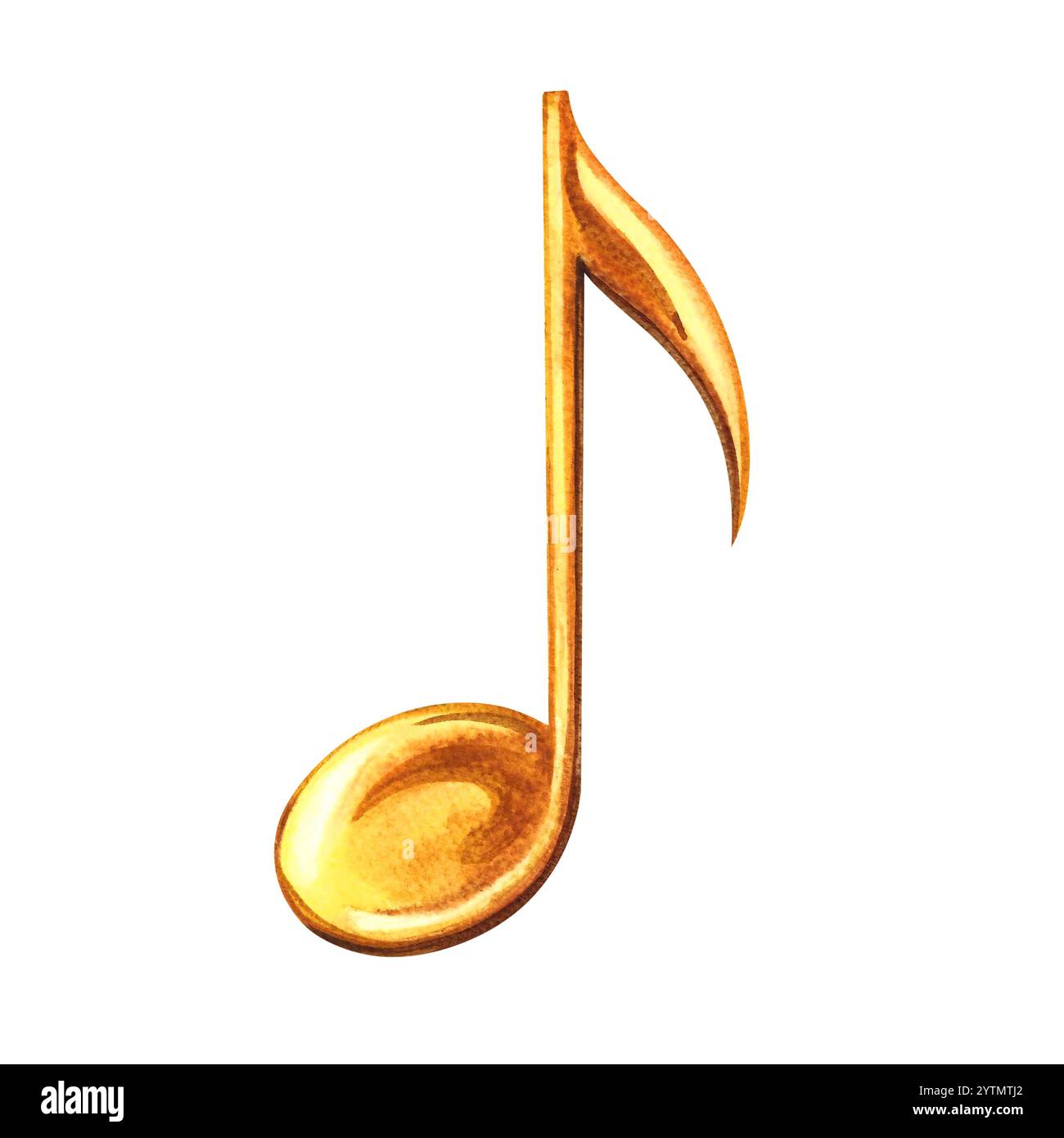 A golden musical note. The watercolor illustration is made by hand ...
