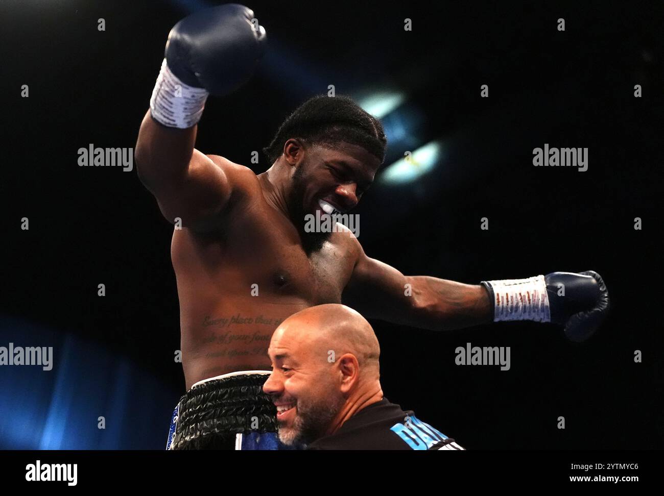 David Adeleye celebrates victory against Solomon Dacres (not pictured ...