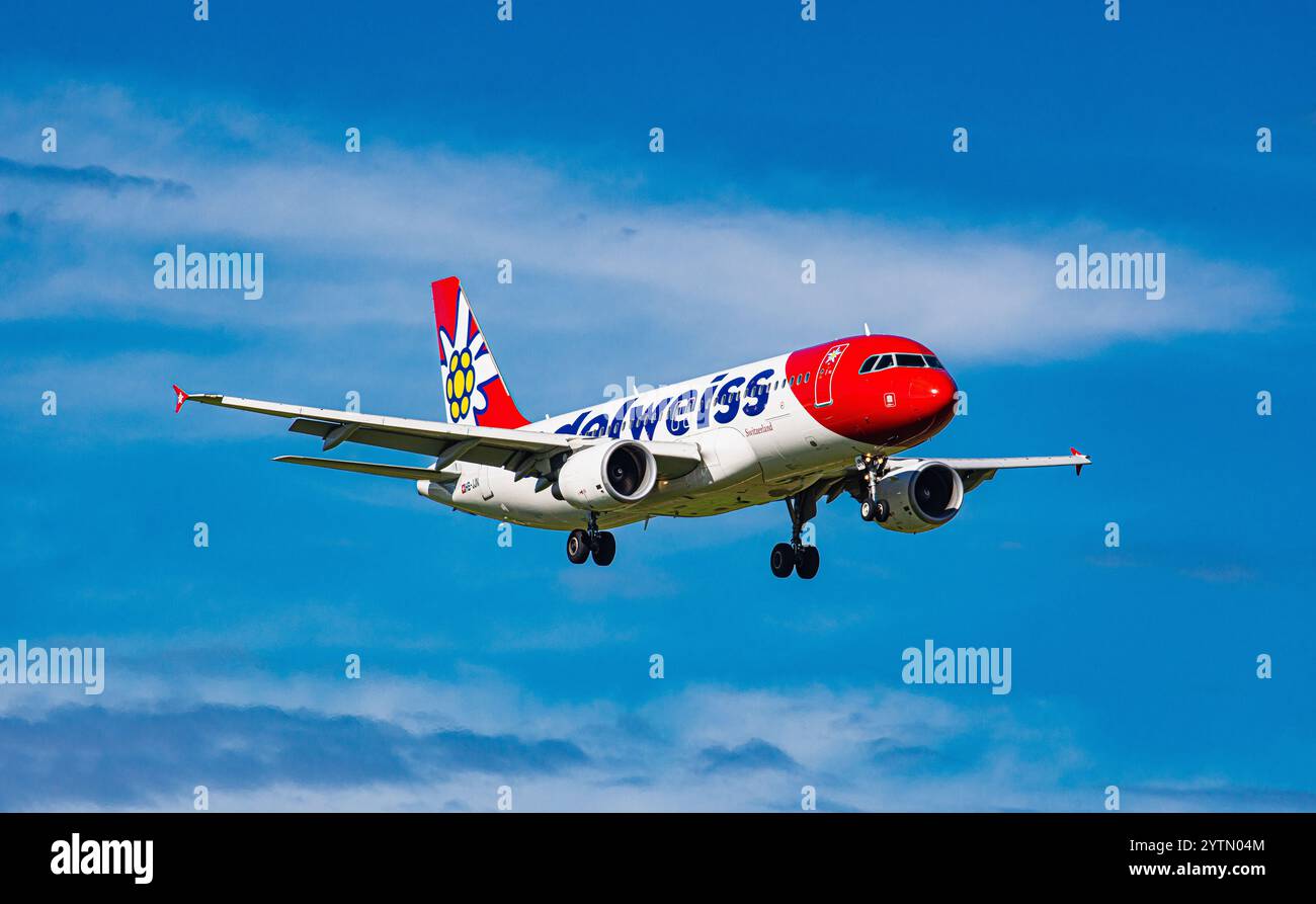 Zurich, Switzerland, 7th Oct 2024: An Airbus A320-214 from Edelweiss is ...