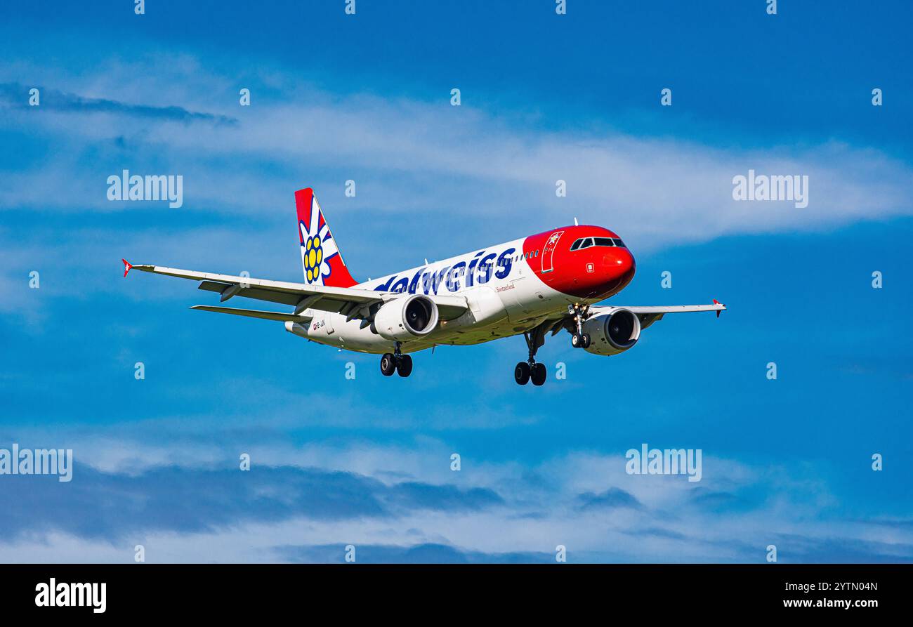 Zurich, Switzerland, 7th Oct 2024: An Airbus A320-214 from Edelweiss is ...