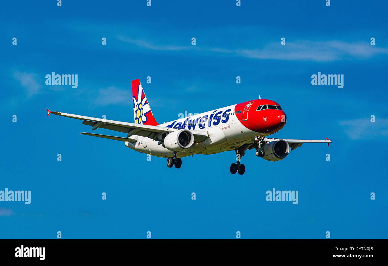 Zurich, Switzerland, 7th Oct 2024: An Airbus A320-214 from Edelweiss is ...