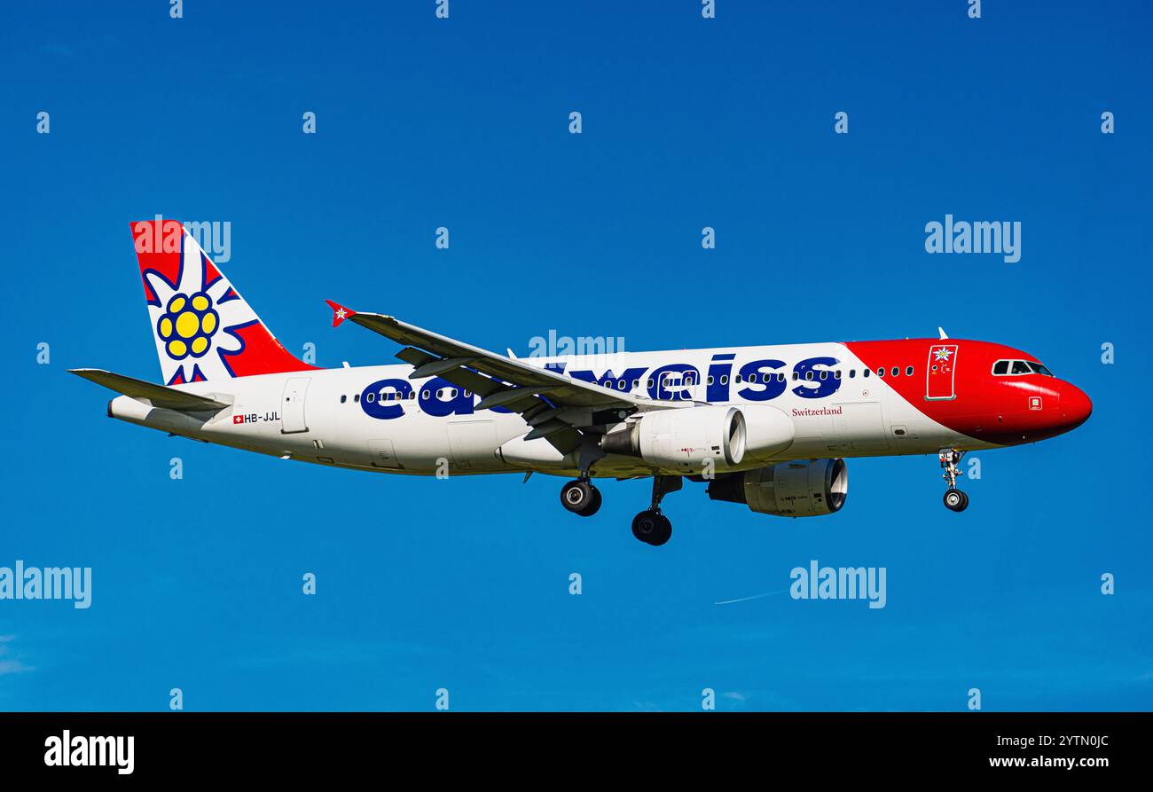 Zurich, Switzerland, 7th Oct 2024: An Airbus A320-214 from Edelweiss is ...