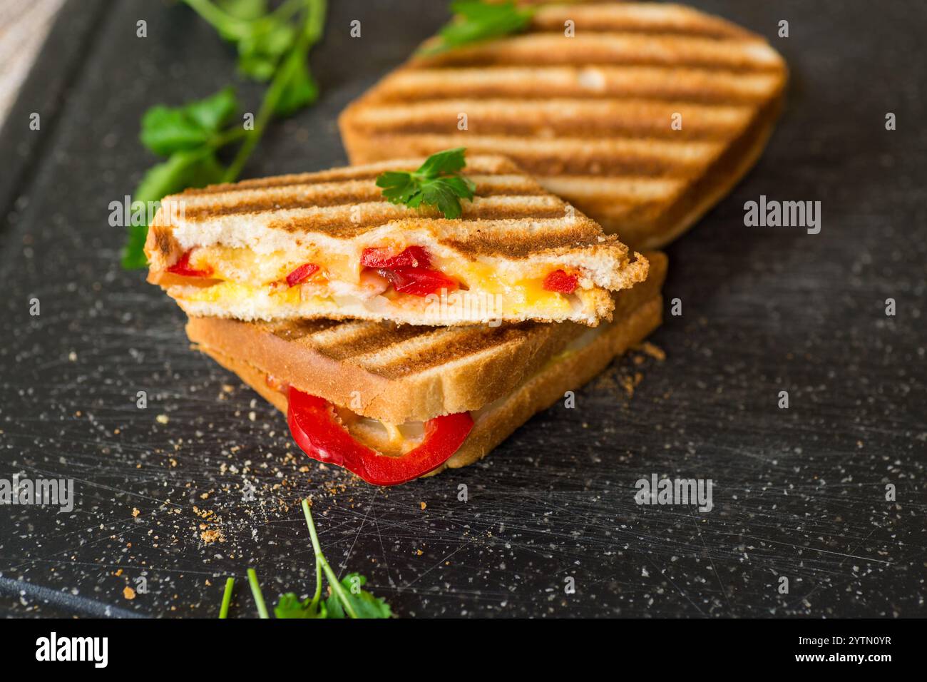 grilled fried bread toasts with filling inside Stock Photo - Alamy