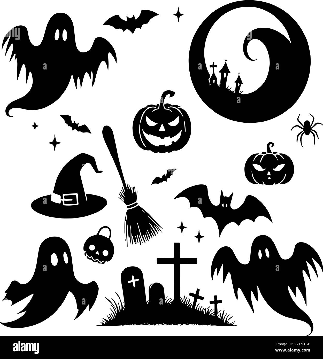 Spooky ghosts Halloween vector set transparent background Stock Vector ...